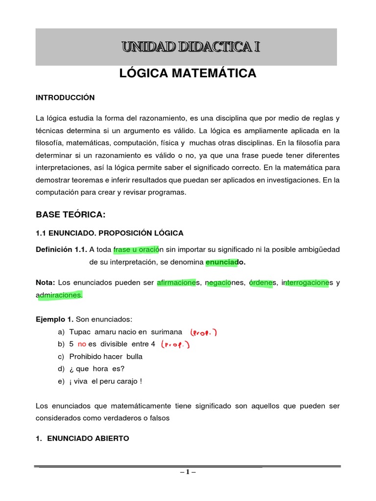 MODULO de MATEMATICA I LÓGICA Con Cuantificador Arreglado Lisardo 2021 | PDF | Proposición | Lógica