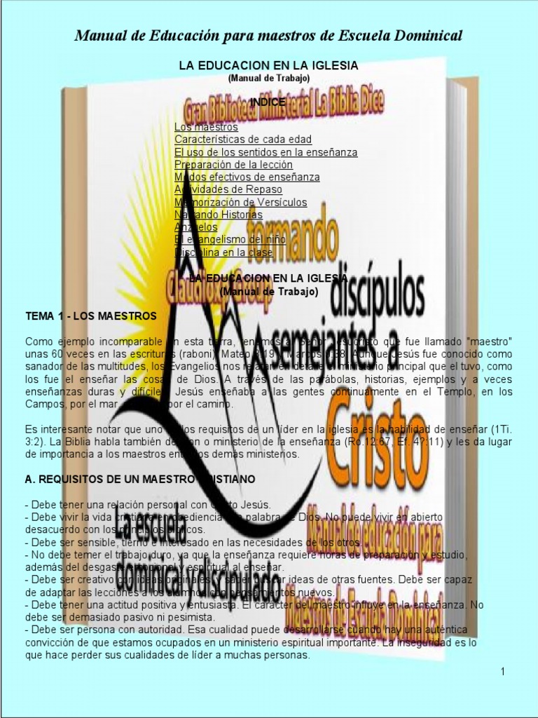 Manual de Educacion para Maestros de Escuela Dominical | PDF