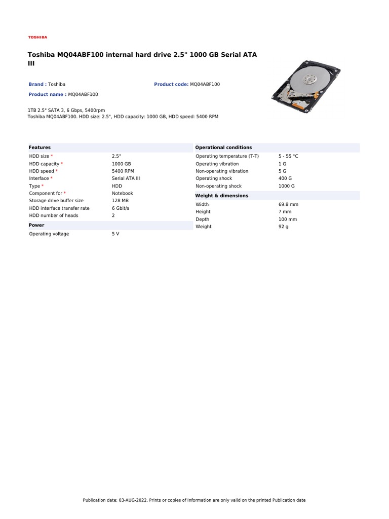 Toshiba HDD Spec | PDF | Hard Disk Drive | Computing
