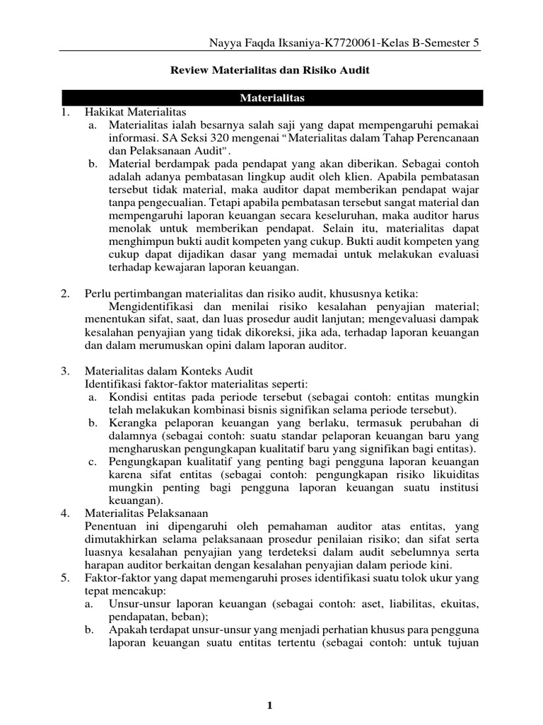 Review Materialitas Dan Risiko Audit | PDF