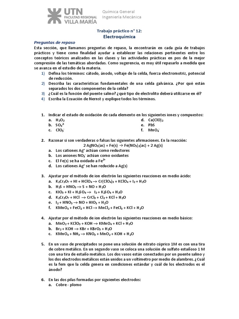 Guia TP 12 | PDF | Redox | Peróxido de hidrógeno