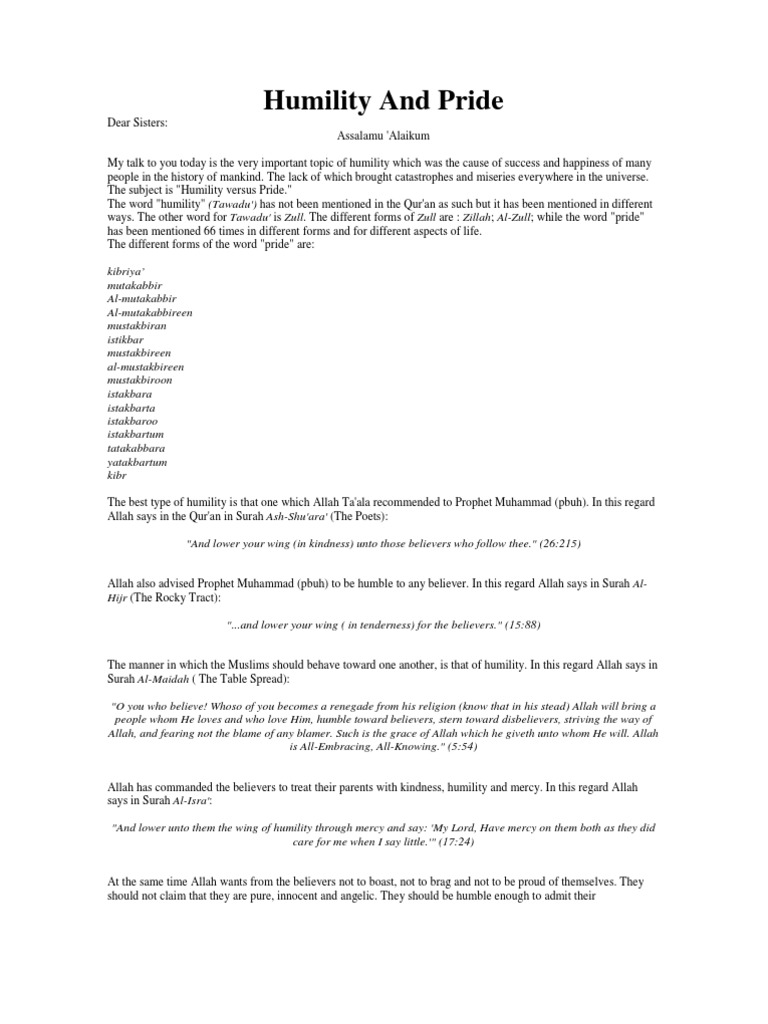 Humility vs. Pride in Islam | PDF | Religion & Spirituality