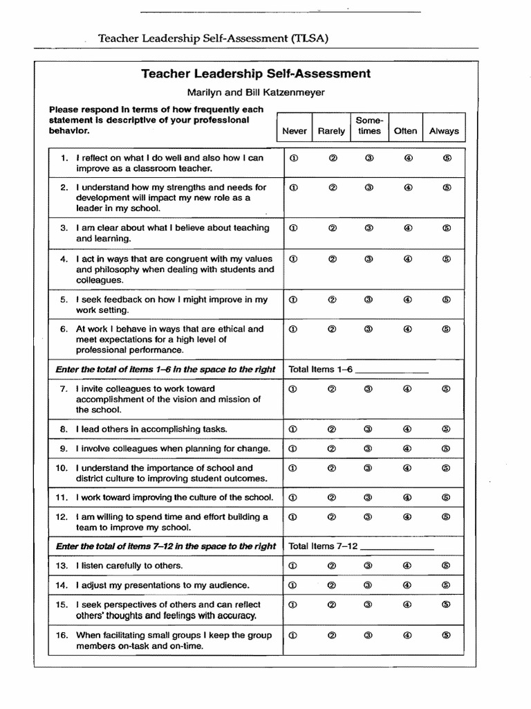 Teacher Leadership Self-Assessment (TLSA) | PDF | Teachers | Leadership