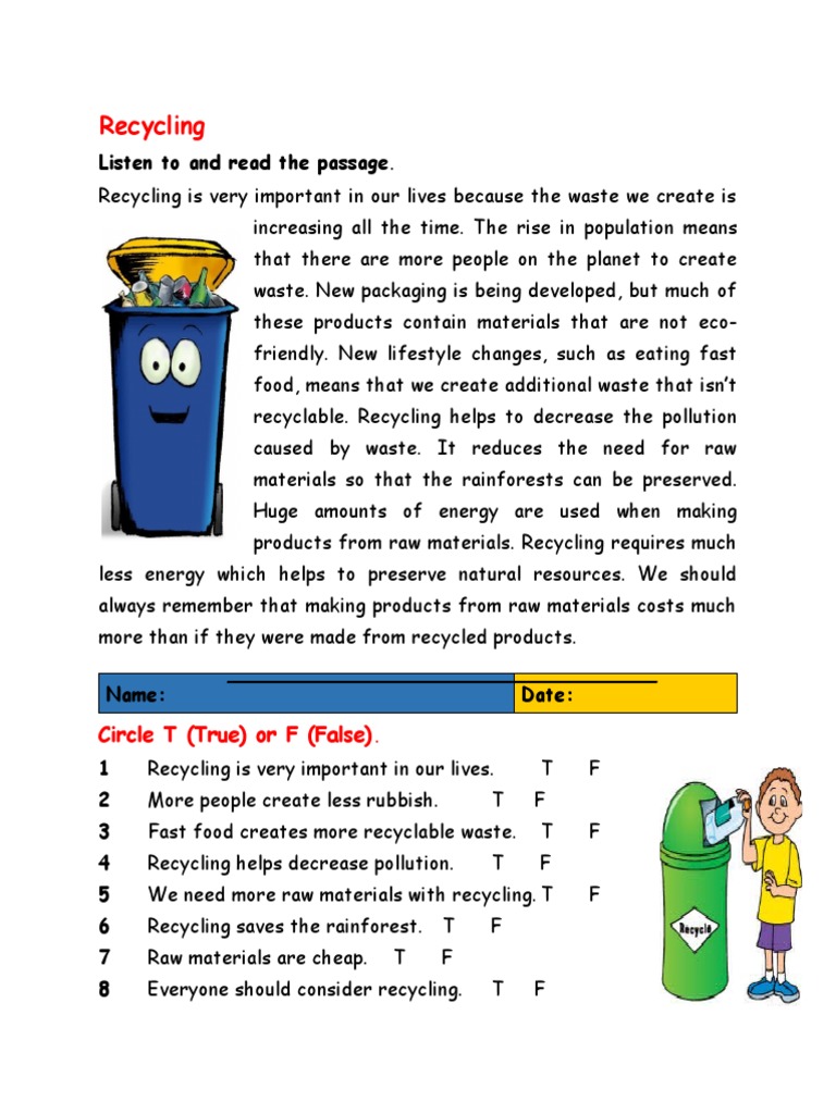 Recycling Reading WS | PDF