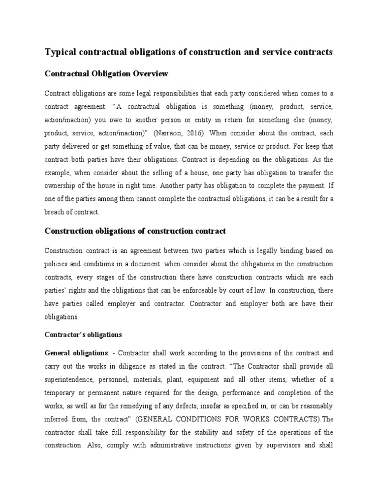 Identify Typical Contractual Obligations of Construction and Service ...