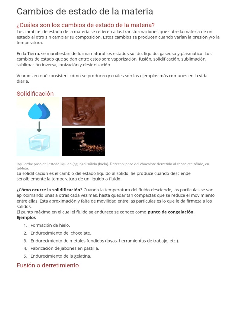 Cambios de Estado de La Materia. | PDF | Evaporación | Gases