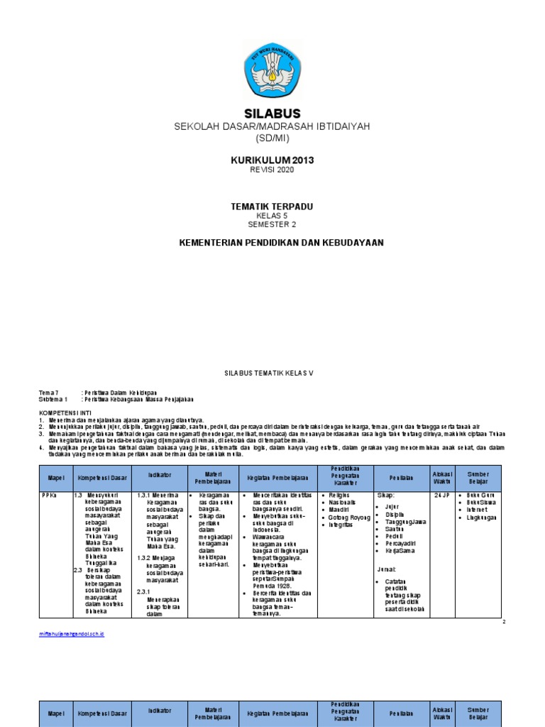 Silabus Kelas 5 Tema 7 | PDF