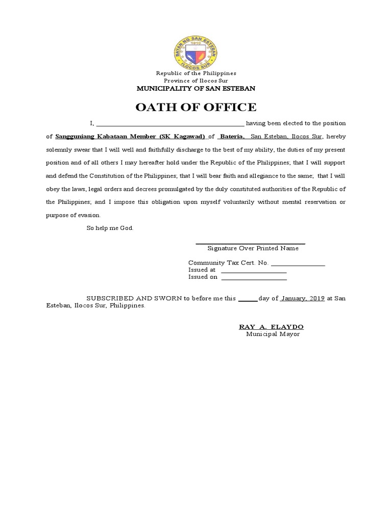 SK Oath of Office, Appointments, Resolution | PDF | Oath Of Office ...
