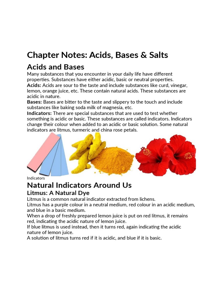 Chapter Notes - Acid Bases and Salt | PDF | Acid | Sodium Bicarbonate