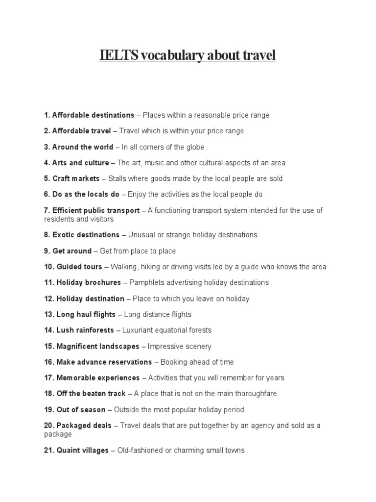 Vocabulary For Travel & Tourism | PDF | Tourism | Leisure
