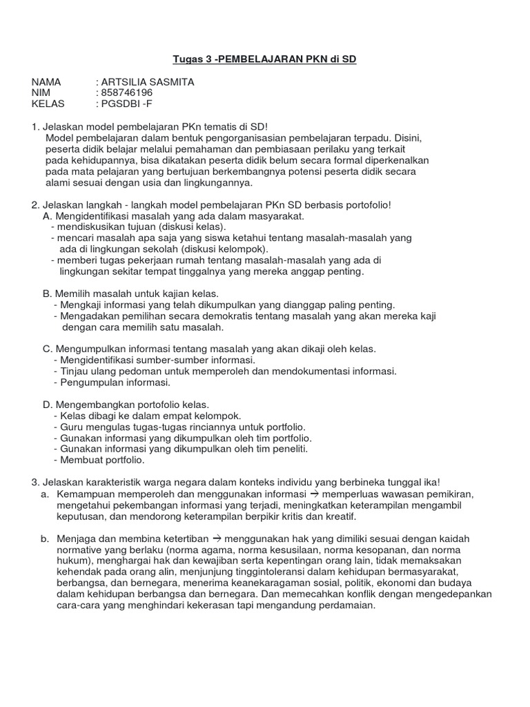 Tugas 3 - Pendidikan PKN Di SD | PDF | Sains & Matematika
