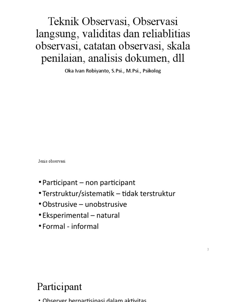 P3-Teknik Observasi, Observasi Langsung, Validitas, Realibilitas DLL | PDF