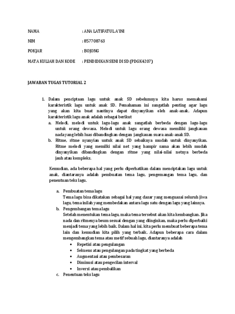 Jawaban Tt2 Seni | PDF