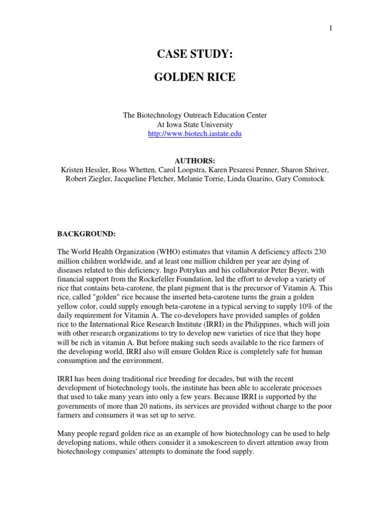 Case Study Golden Rice | PDF
