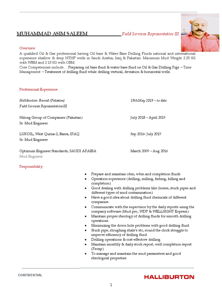 Muhammad Asim Saleem CV - Halliburton CV | PDF | Oil Well | Drilling Rig