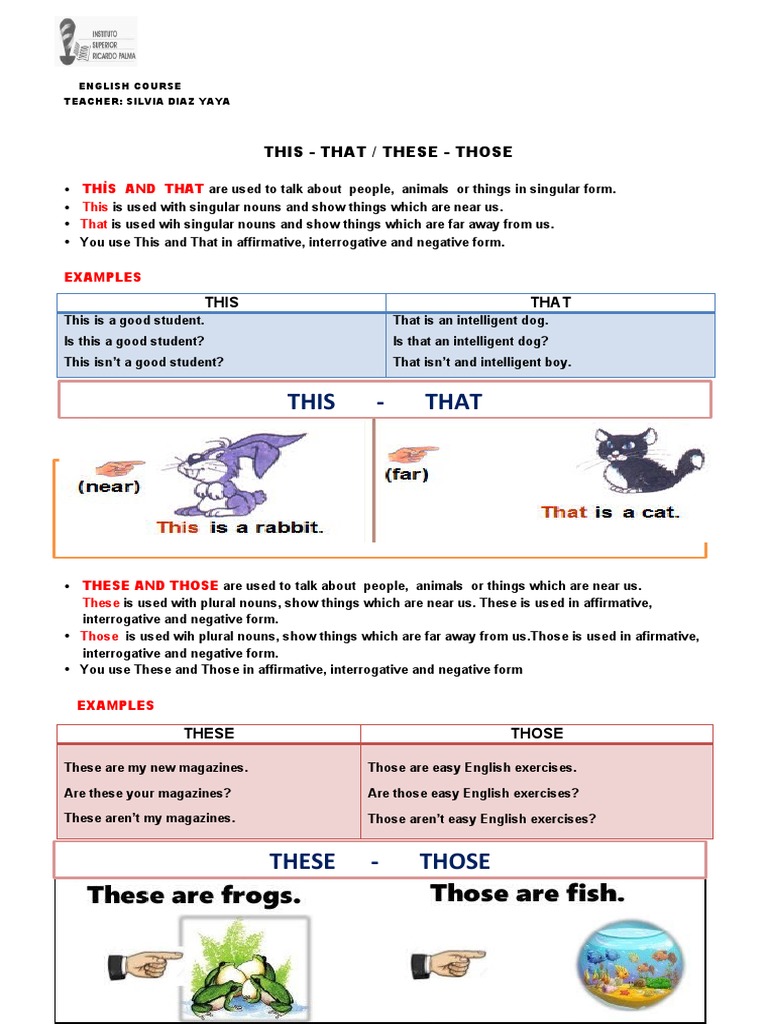 This That These Those Grammar | PDF