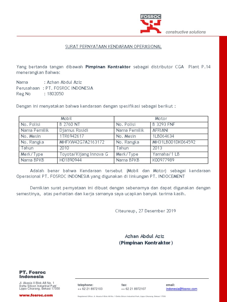 Surat Keterangan Kendaraan | PDF
