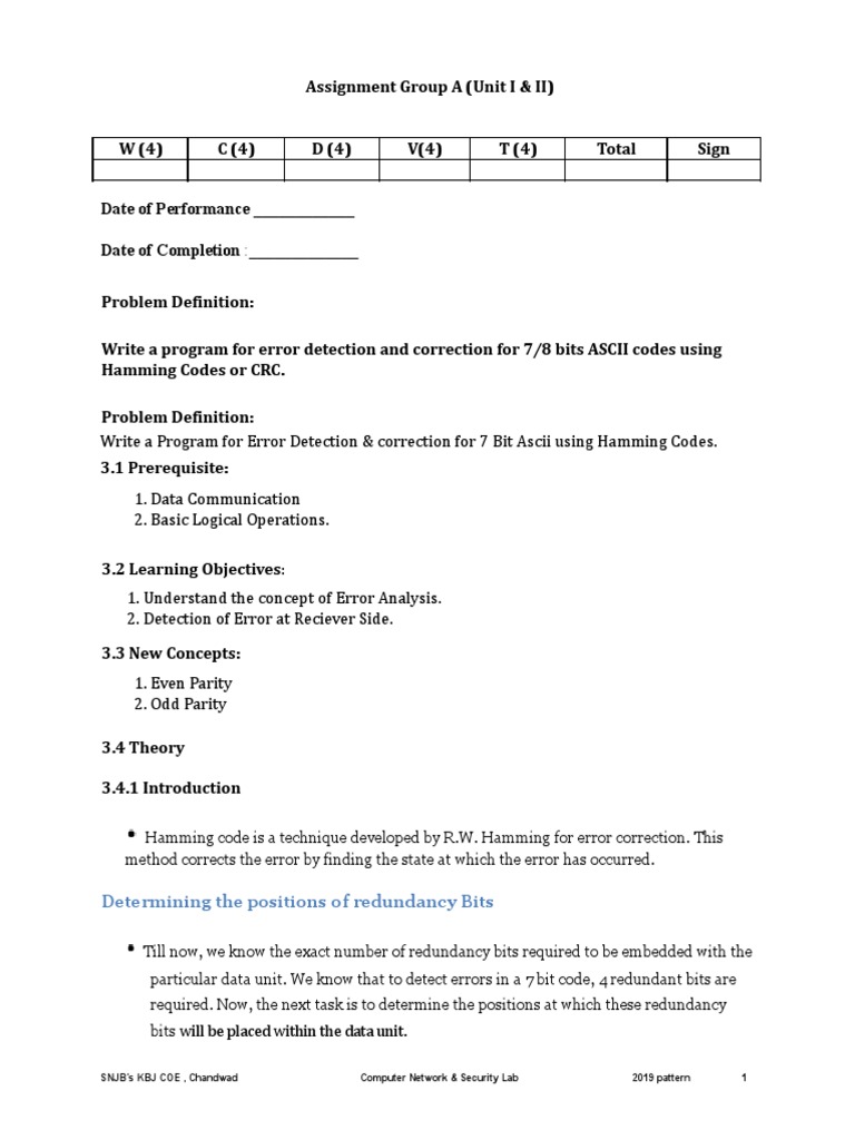 Hamming Code Error Detection Program Pdf Error Detection And Correction Applied Mathematics 9357