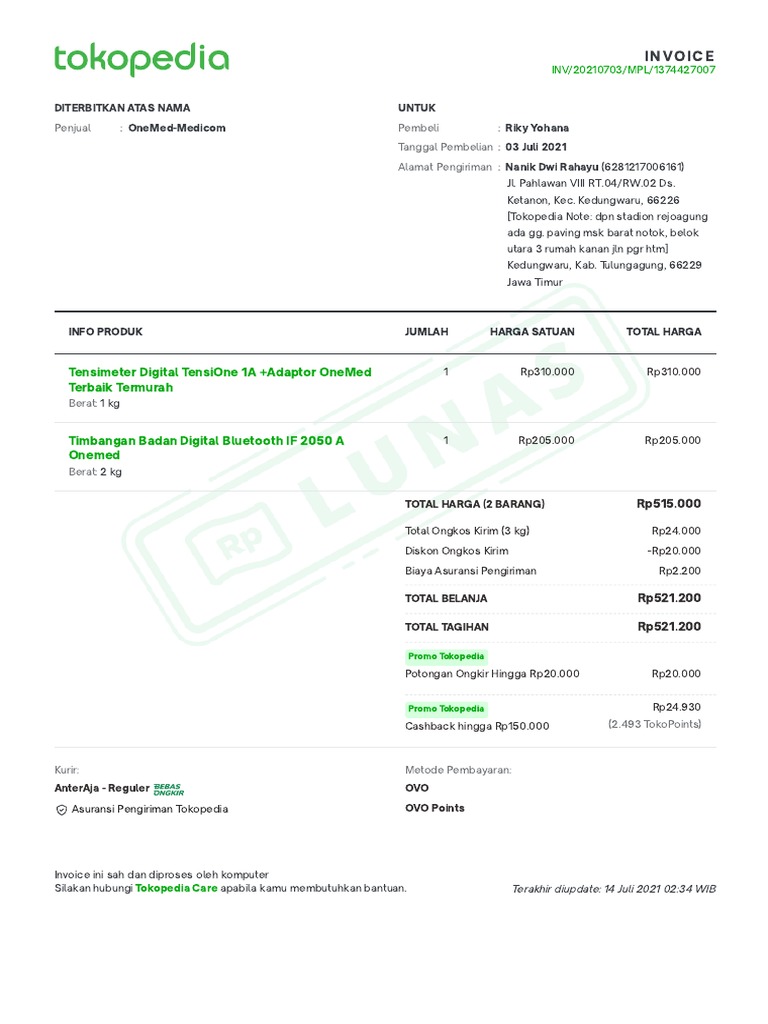 Invoice Tokopedia | PDF