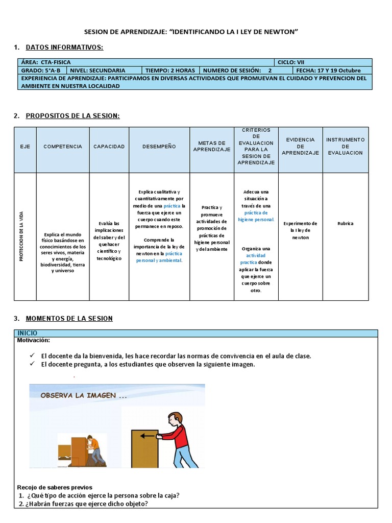 Sesion de Aprendizaje Identificando Las Leyes de Newton | PDF | Las ...