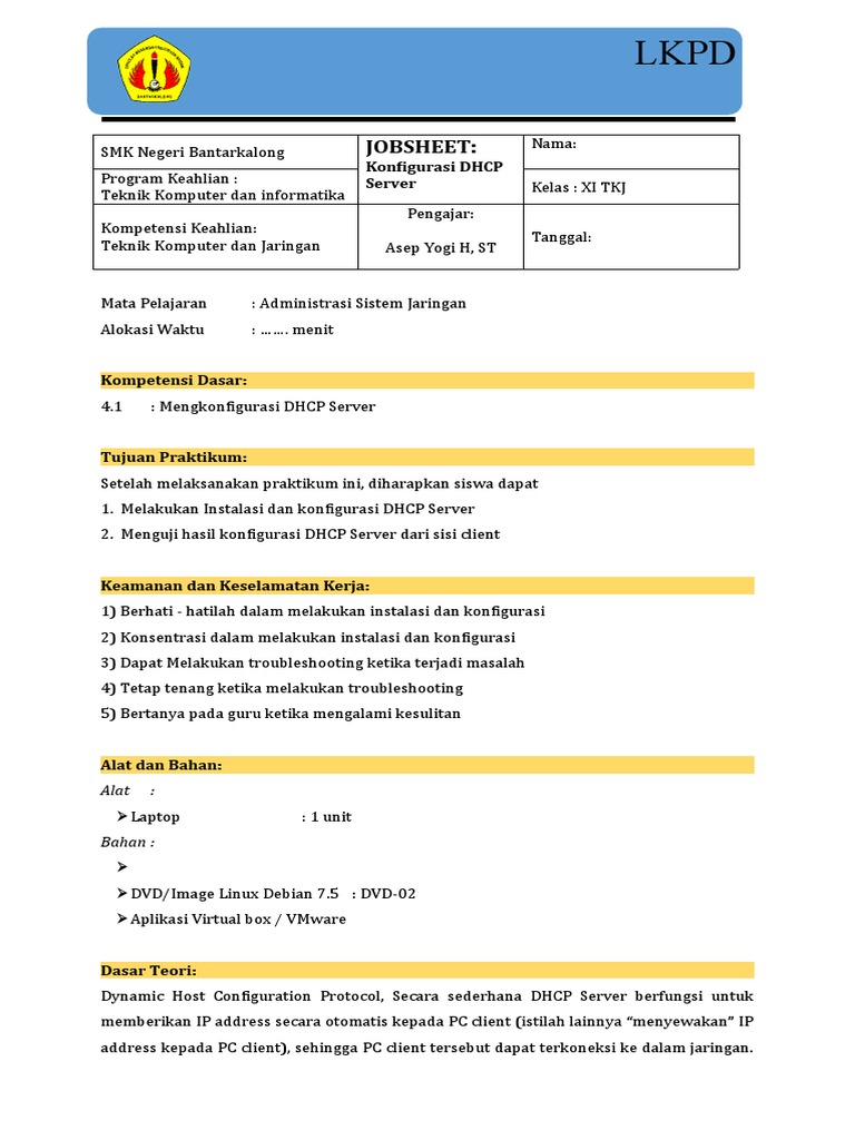 LKPD DHCP Server | PDF | Komputer | Teknologi & Rekayasa