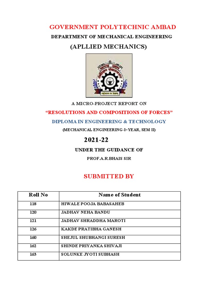 (AME) Micro Project | PDF | Force | Euclidean Vector
