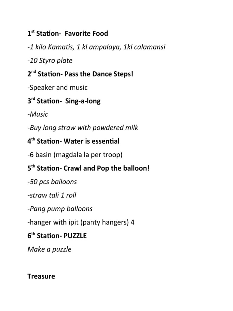 Fun Food and Games Activity Stations | PDF