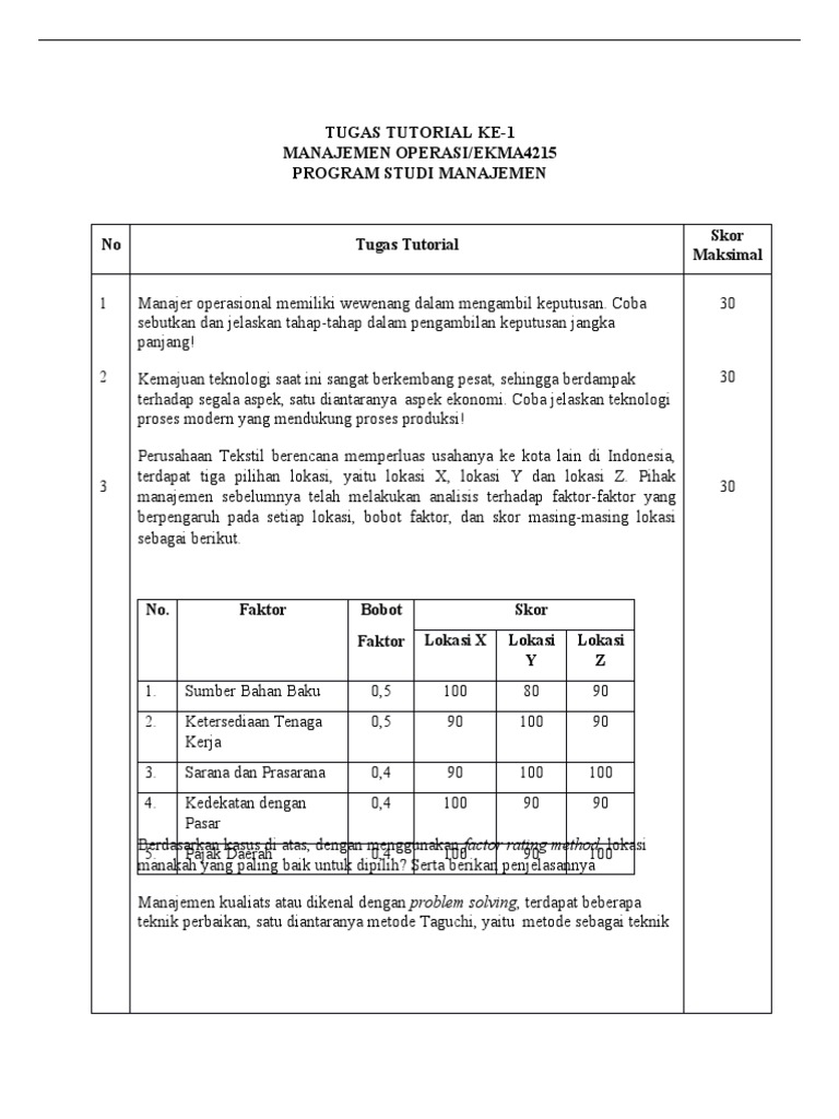 Tugas 1 Manajemen Operasi | PDF | Teknologi & Rekayasa