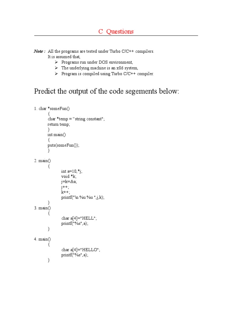 C12 Assignment Predict The Output Pdf C Models Of Computation