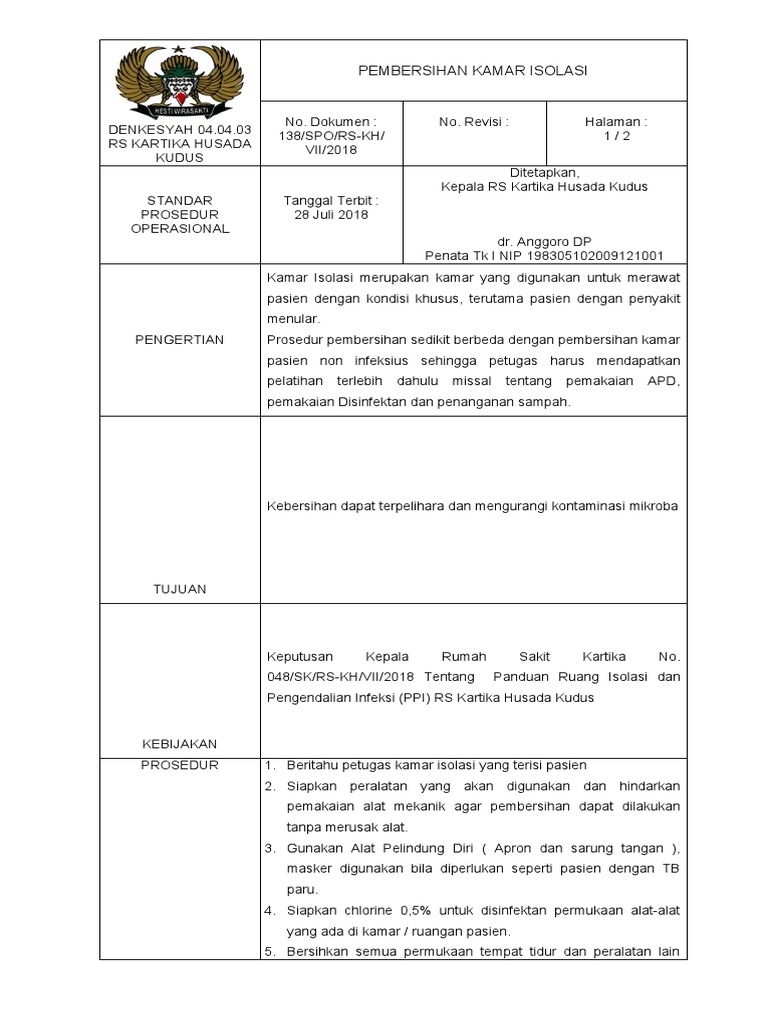 Spo Pembersihan Kamar Isolasi | PDF
