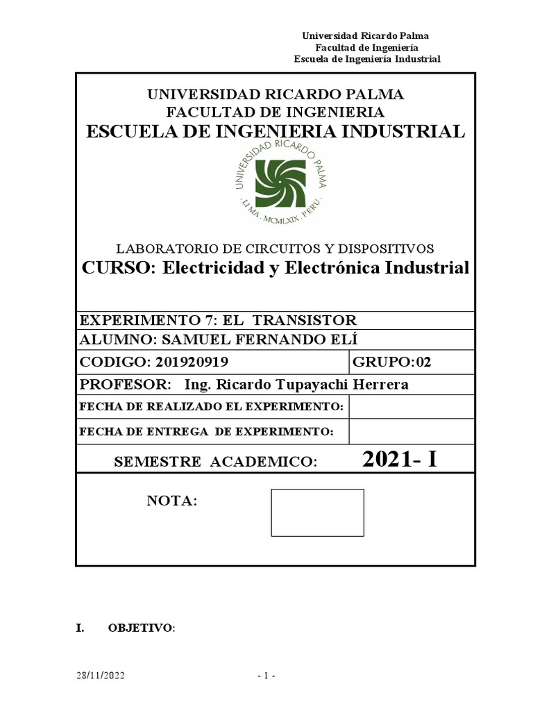 EEI - Guia Lab 7 2021 I - Transistor Completa | PDF