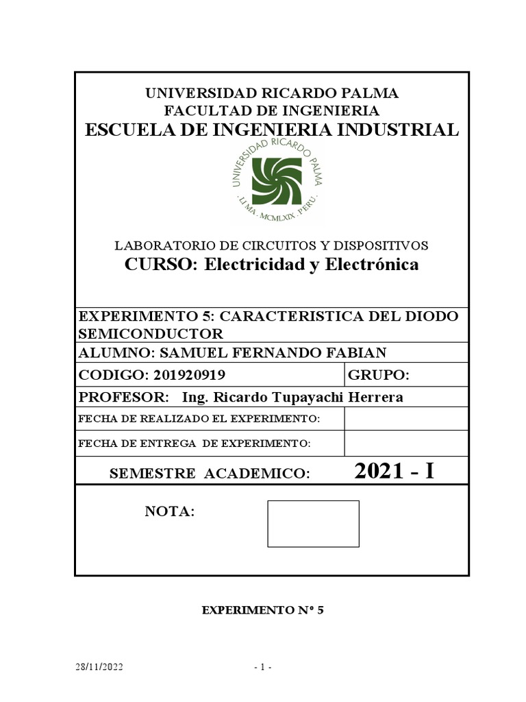 EEI - Guia Lab 5 Caracteristica de Los Diodos Semiconductores | PDF | Diodo | Semiconductores