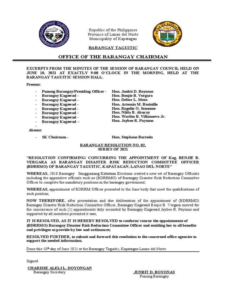 Resolution Concurring Bdrrmo | PDF