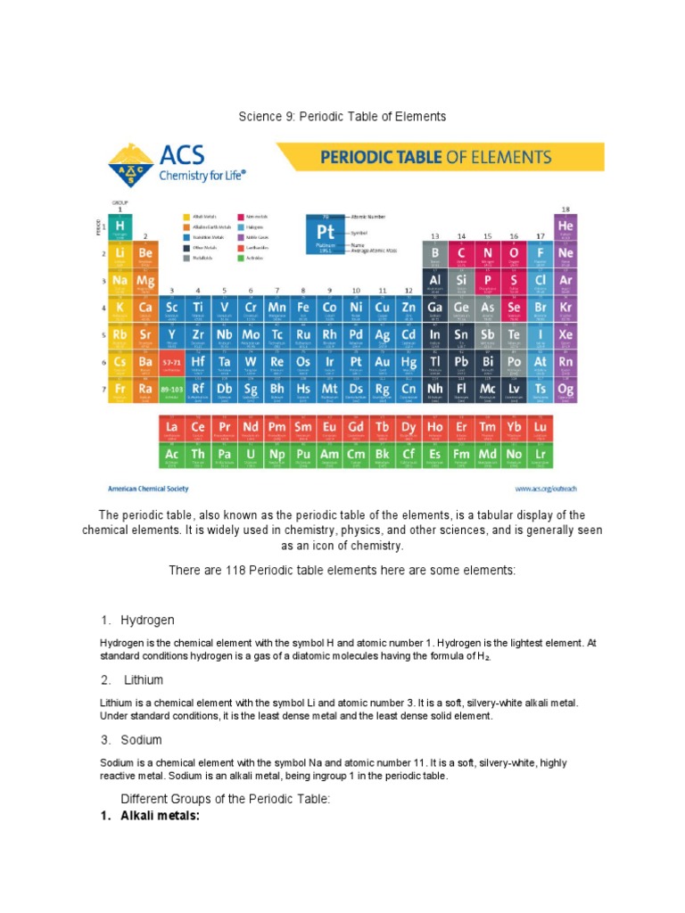 Science 9 Periodic Table | PDF | Periodic Table | Chemical Elements