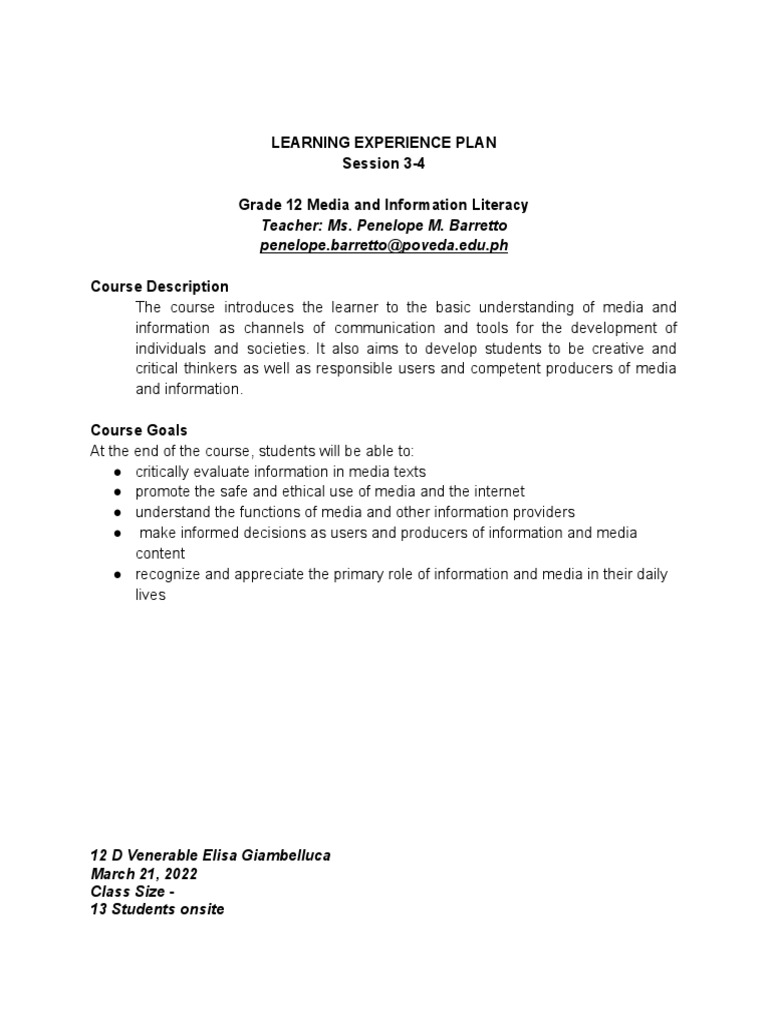 Lesson Plan ONsite MIL | PDF