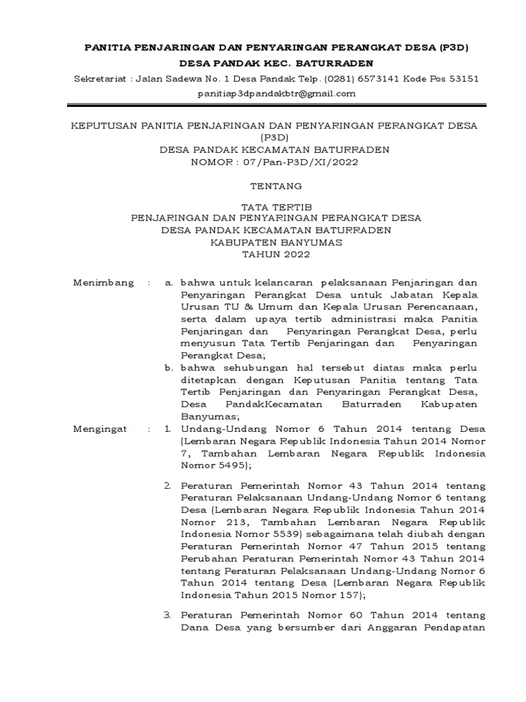 Tata Tertib Penjaringan Perangkat Desa Pandak | PDF
