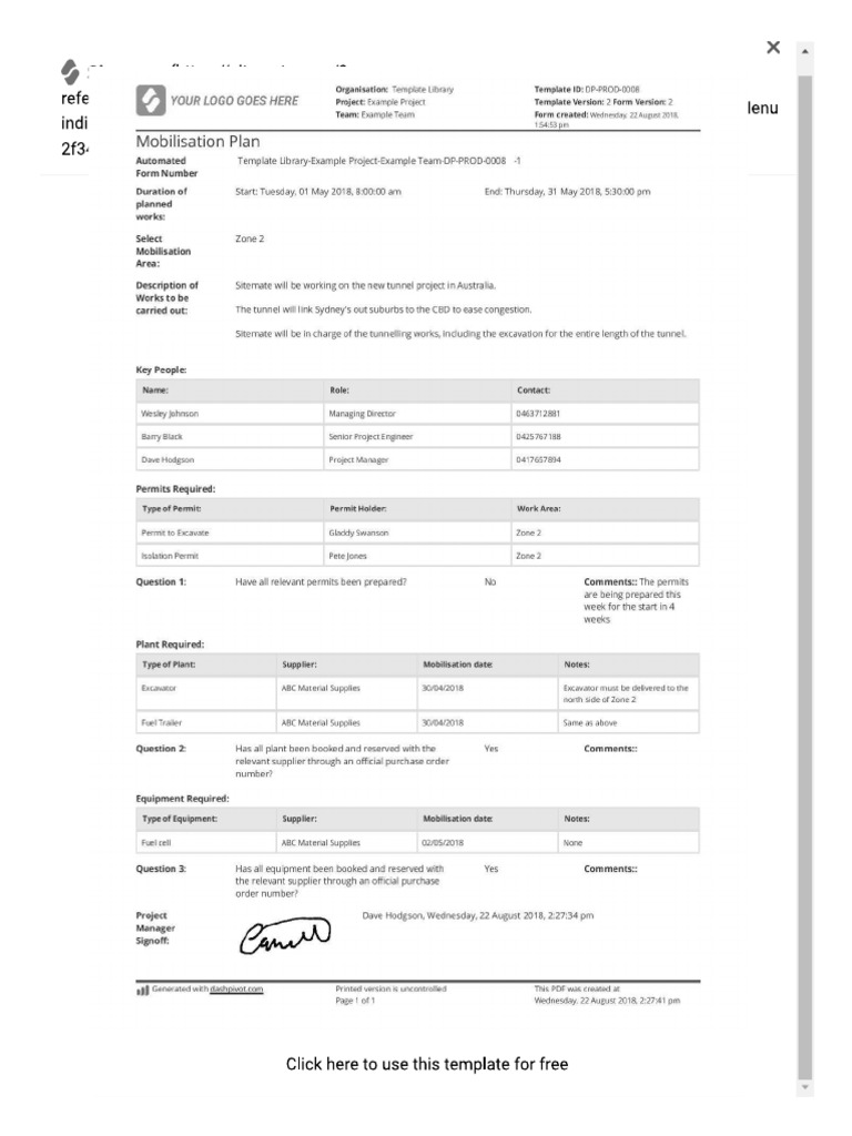 Template Mobilization Plan2 | PDF