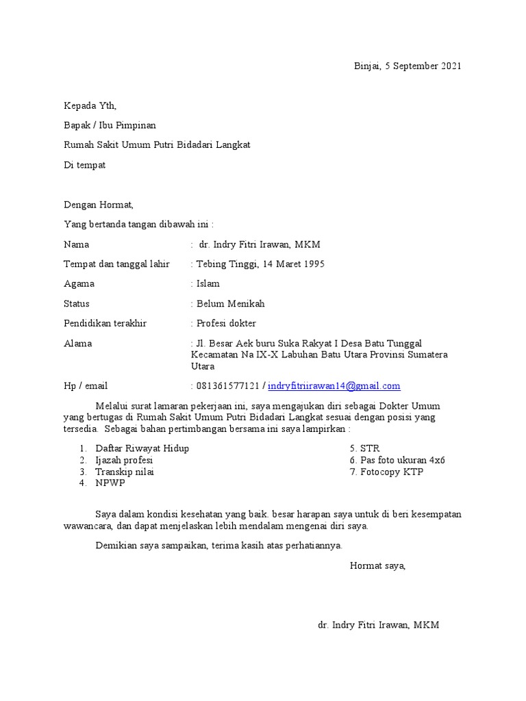 Surat Lamaran Rs | PDF