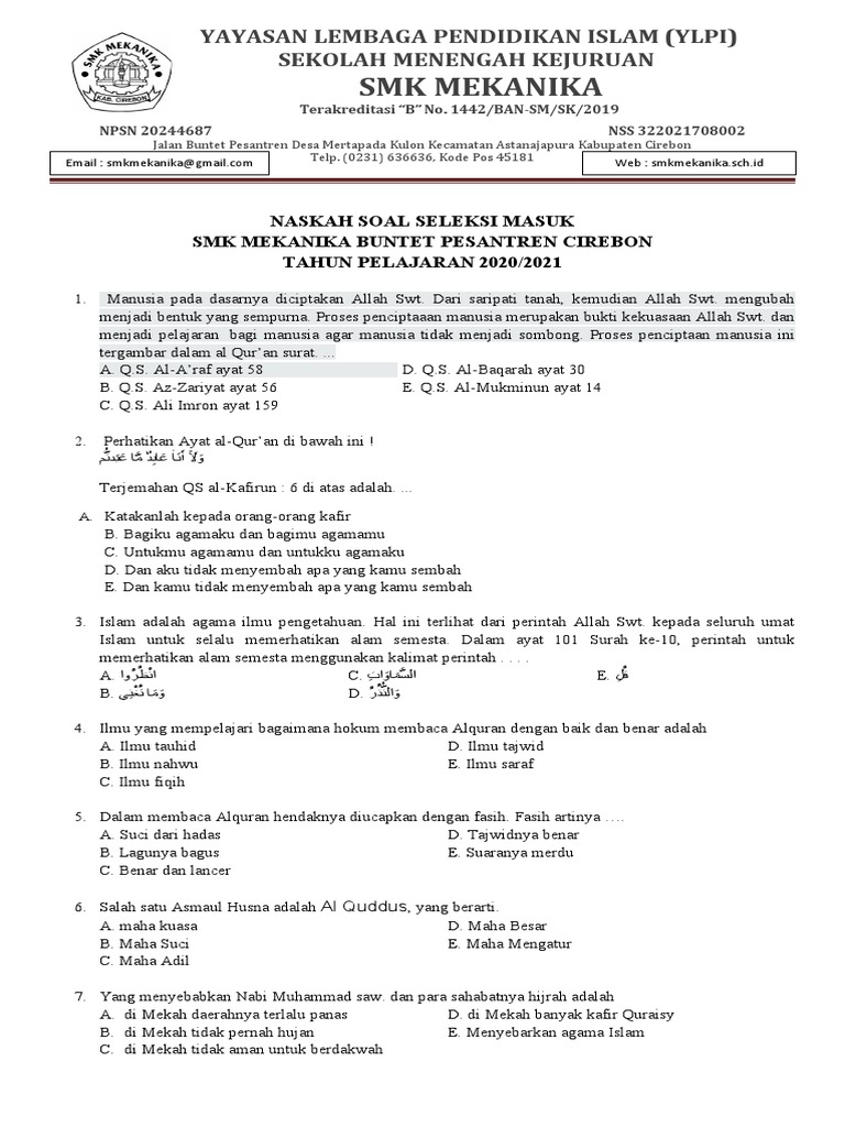 Soal Seleksi Masuk | PDF