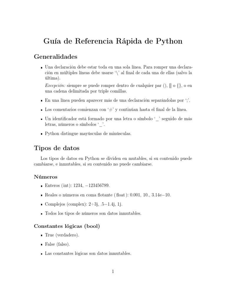 Guía de Referencia Rápida de Python | PDF | Comillas | División ...