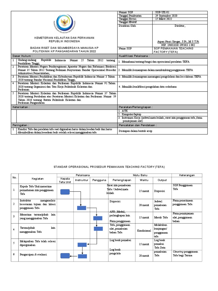 SOP Pemakaian Tefa | PDF