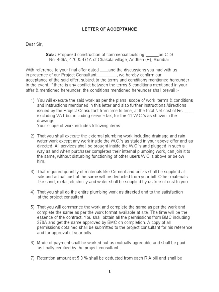 Letter of Acceptance | PDF | Guarantee | Economies