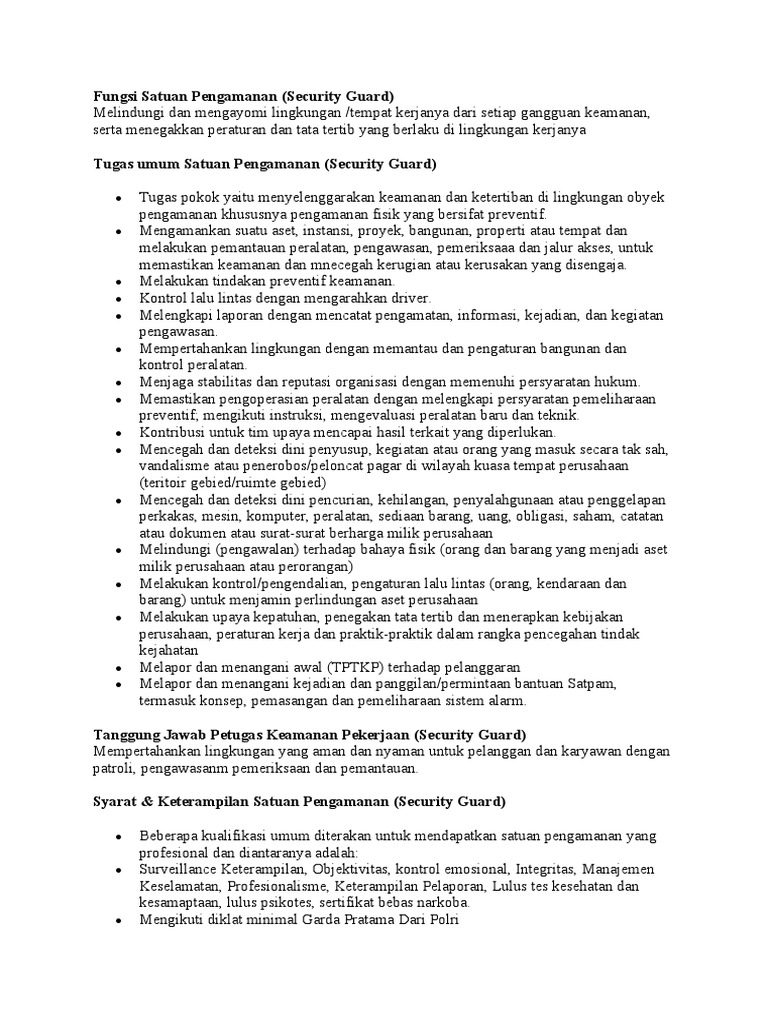 Fungsi Satuan Pengamanan | PDF