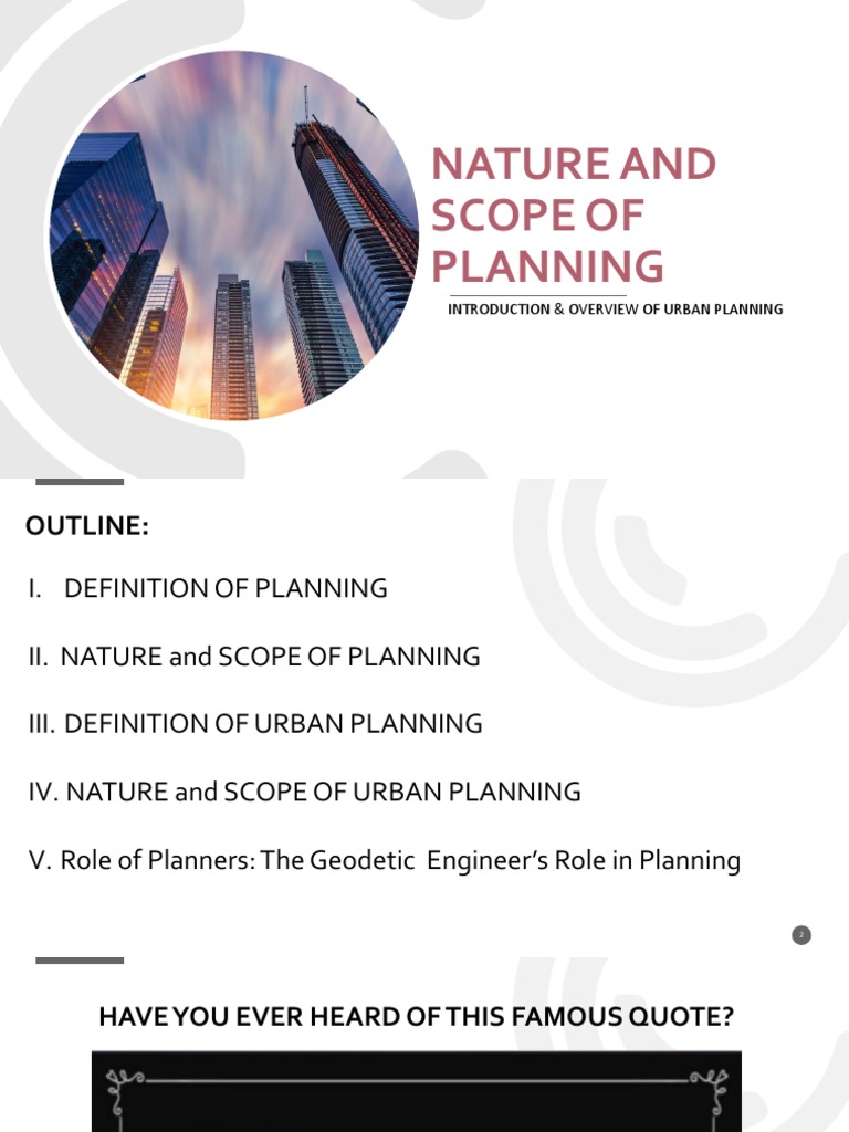 Nature and Scope of Planning Introduction & Overview | PDF | Urban ...