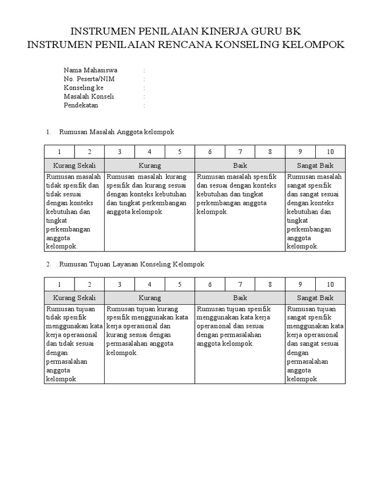 Instrumen BK Rencana Konseling Kelompok (RKK) | PDF