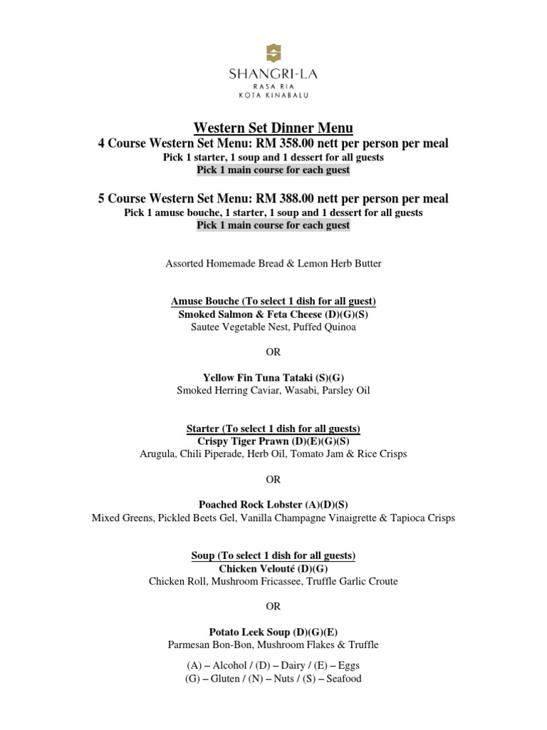 Western 4 & 5 Course Set Menus | PDF | Sauce | Desserts