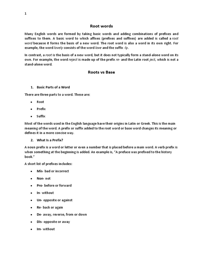 Understanding Root Words and Affixes | PDF | Word | Vocabulary