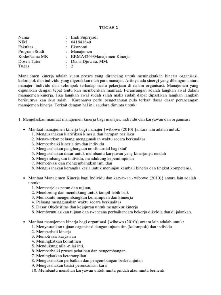 Tugas 2 EKMA4263 Manajemen Kinerja | PDF
