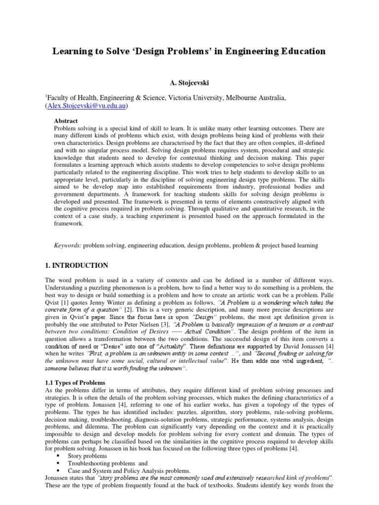 Learning To Solve Design Problems' in Engineering Education | PDF ...