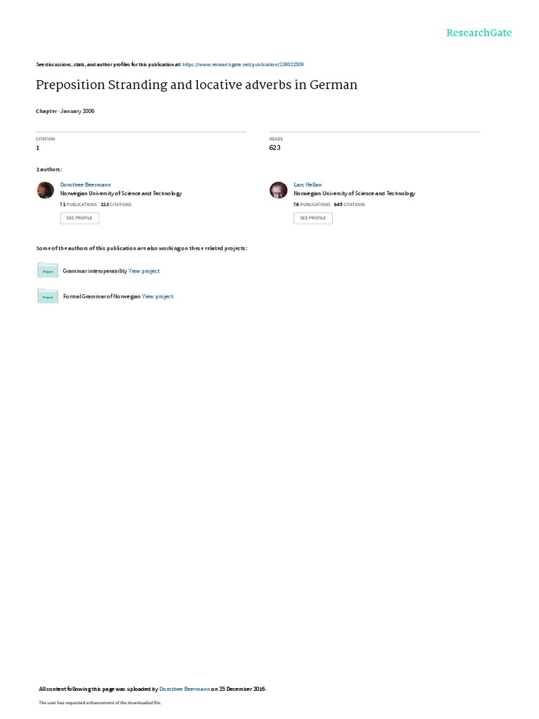 Preposition Stranding Organizing Grammar 2005 | PDF